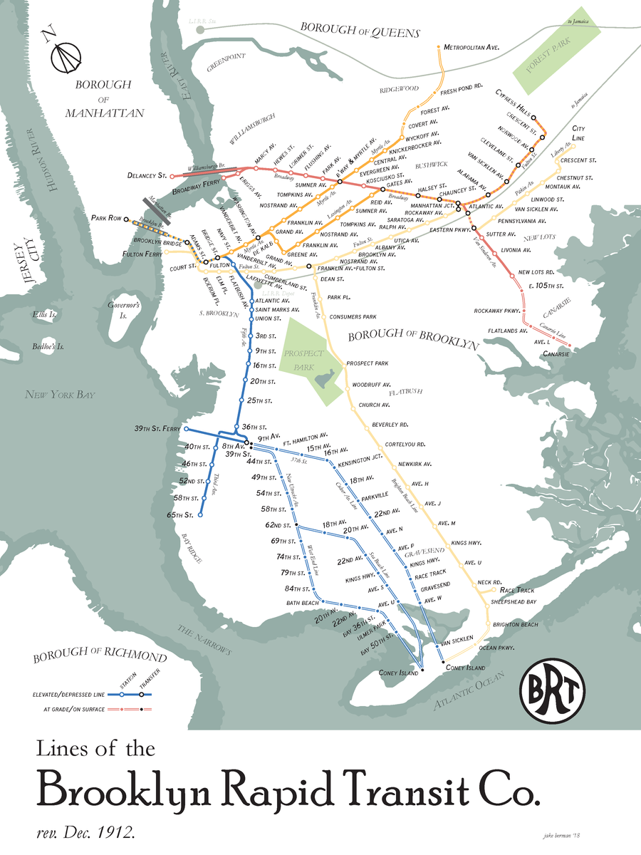 Brooklyn rapid transit map print, 1912 – 53 Studio
