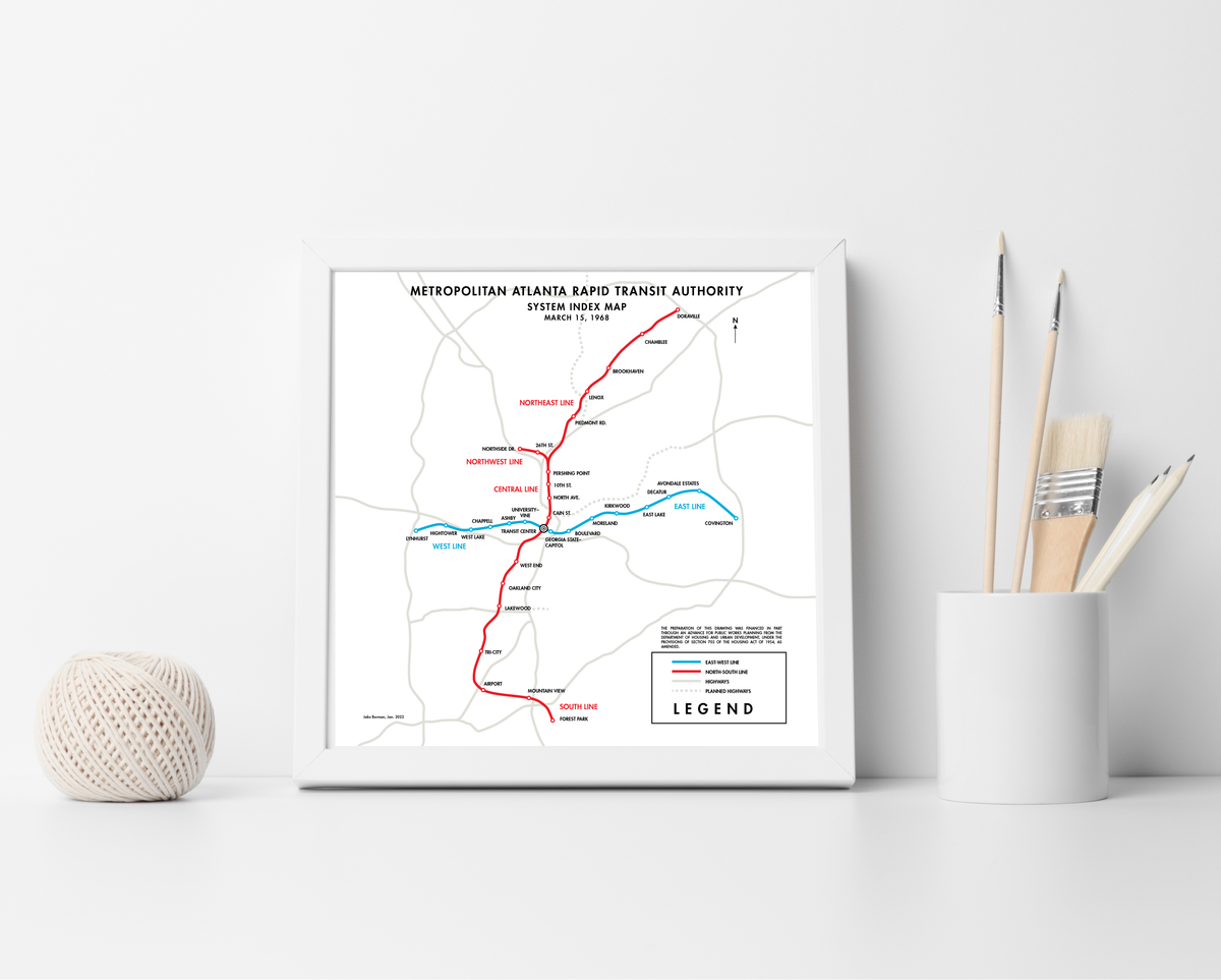 Early Atlanta MARTA system map, 1968 – 53 Studio