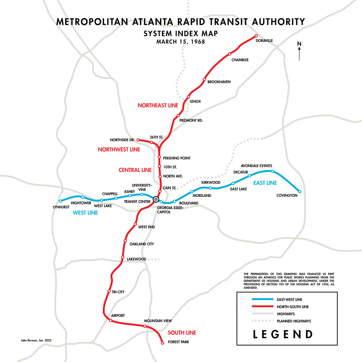 Early Atlanta MARTA system map, 1968 – 53 Studio