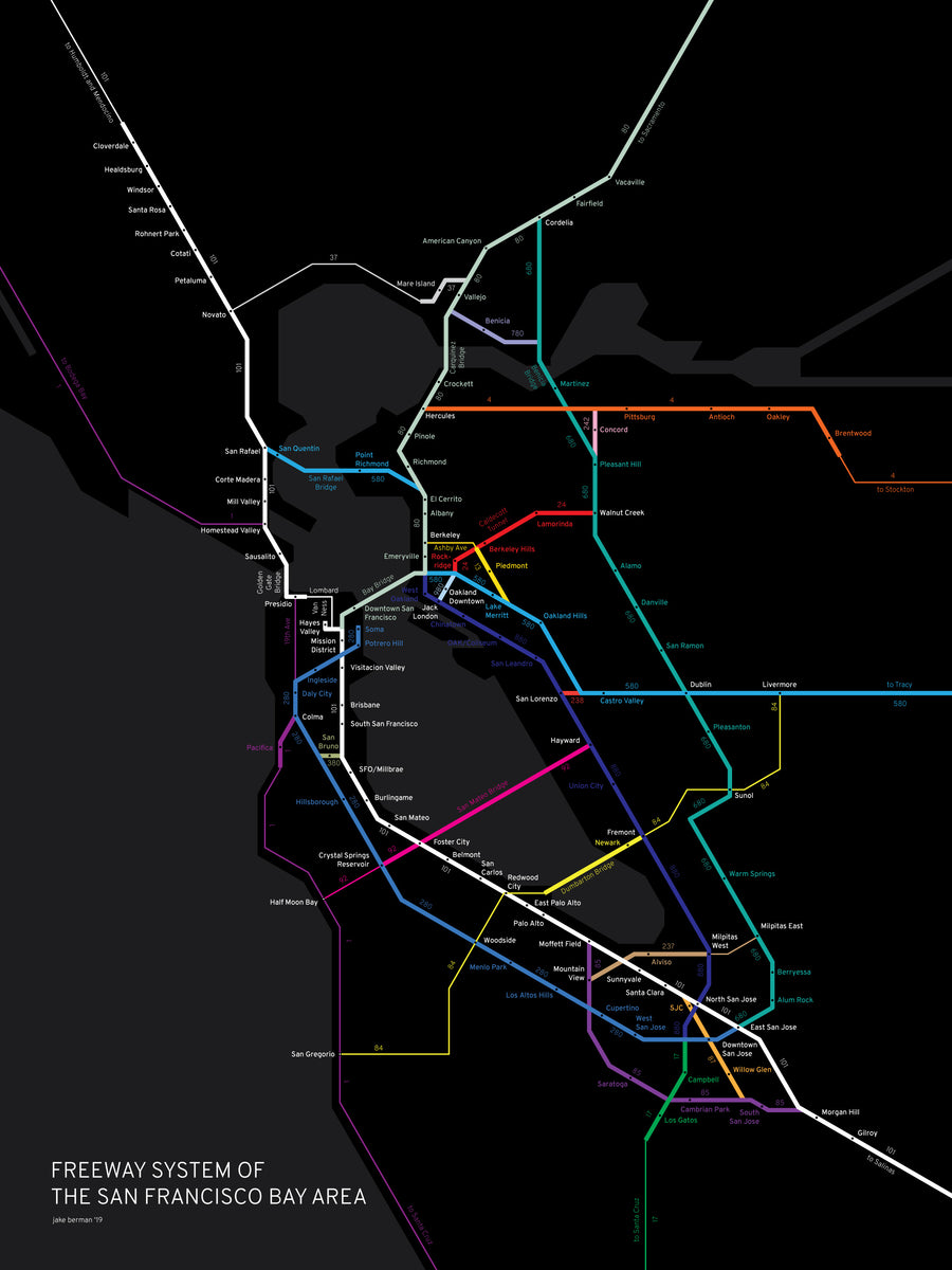 San Francisco Bay Area freeway system map – 53 Studio