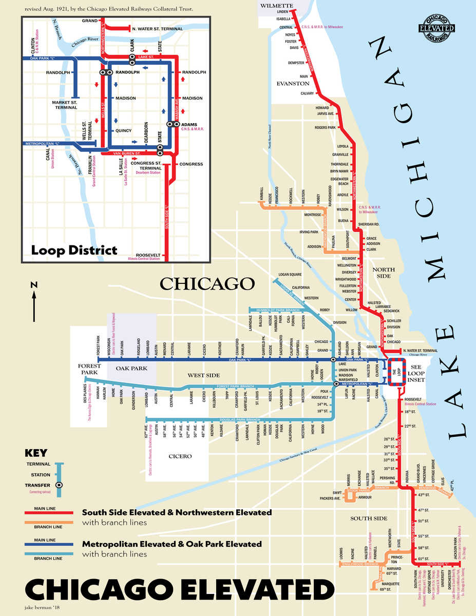 Chicago L map print, 1921 – 53 Studio