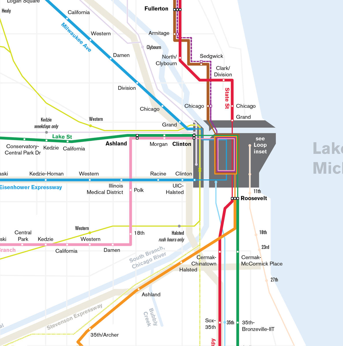 Chicago L and connecting railways map poster – 53 Studio