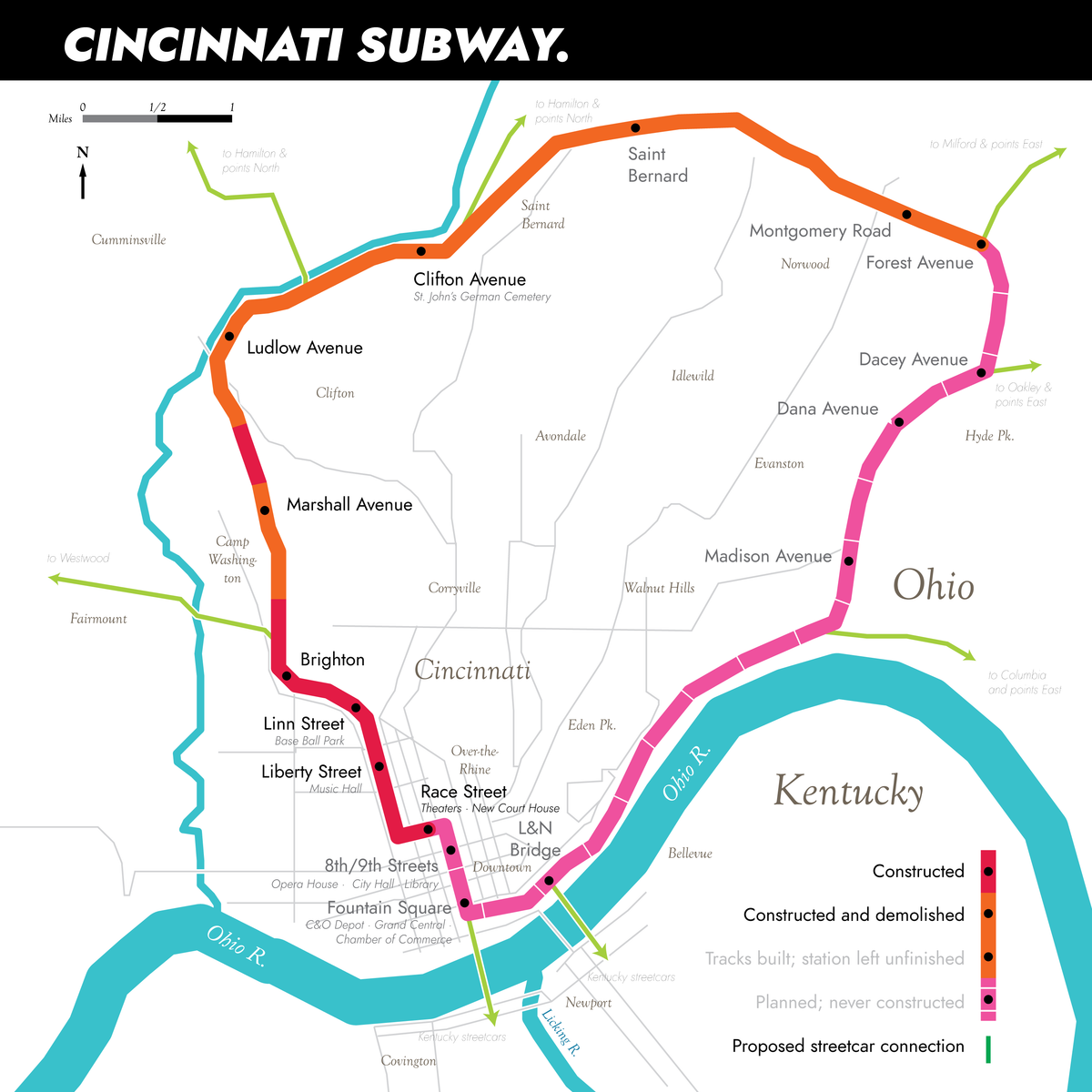 Cincinnati subway map print – 53 Studio