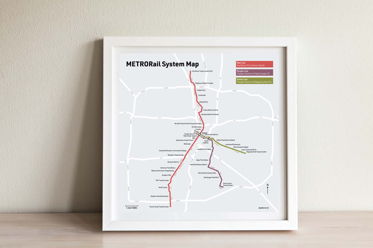 Houston METRO light rail map print, 2022 – 53 Studio