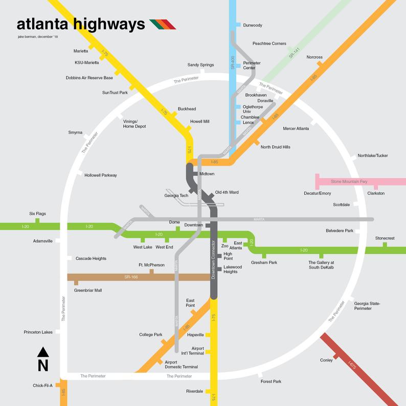 Atlanta freeway map print – 53 Studio