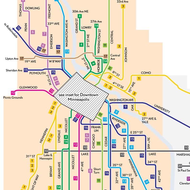 Twin City Rapid Transit map print, 1948 – 53 Studio