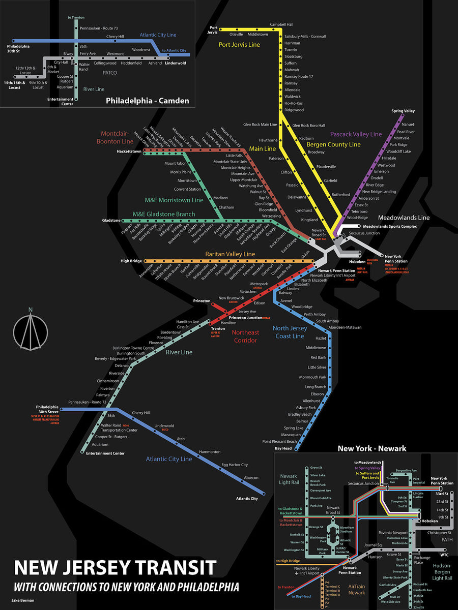 New Jersey passenger rail map print – 53 Studio