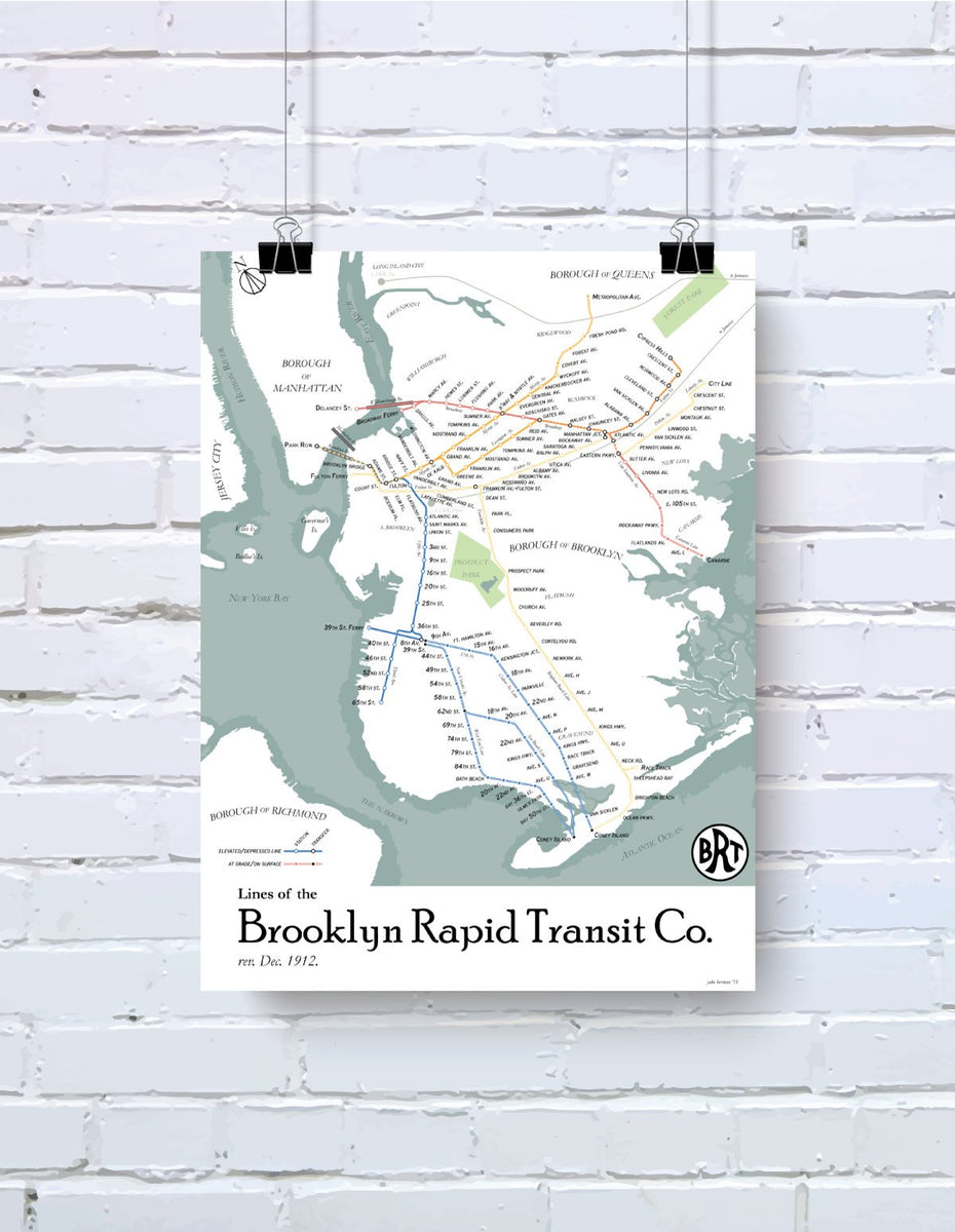 Brooklyn rapid transit map print, 1912 – 53 Studio