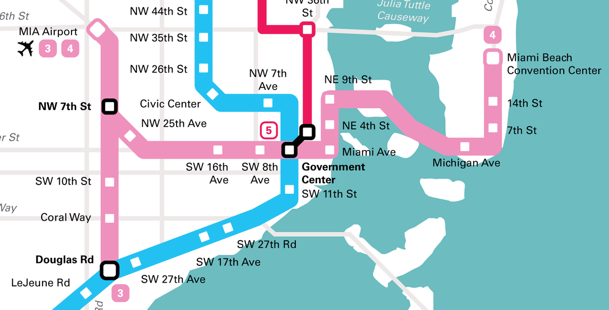 Miami Metrorail planned system map, 1979 – 53 Studio