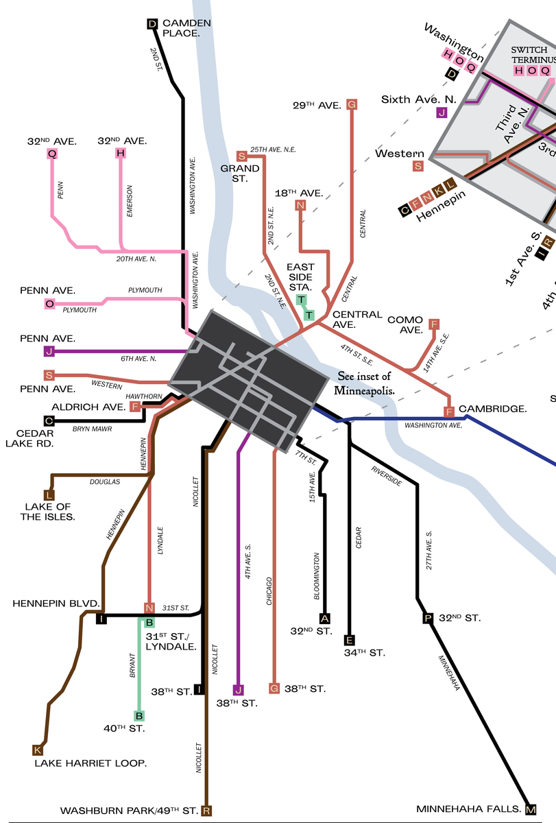 Twin Cities Rapid Transit map print, 1893 – 53 Studio