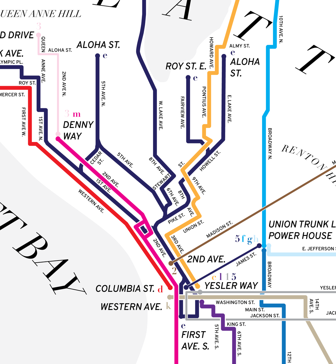 Seattle streetcar system map, 1896 – 53 Studio