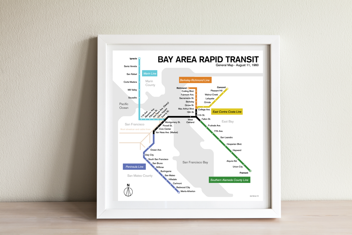 San Francisco proposed BART system map, 1960 – 53 Studio