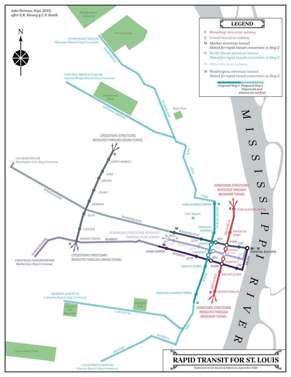 St. Louis planned subway system map, 1926 – 53 Studio