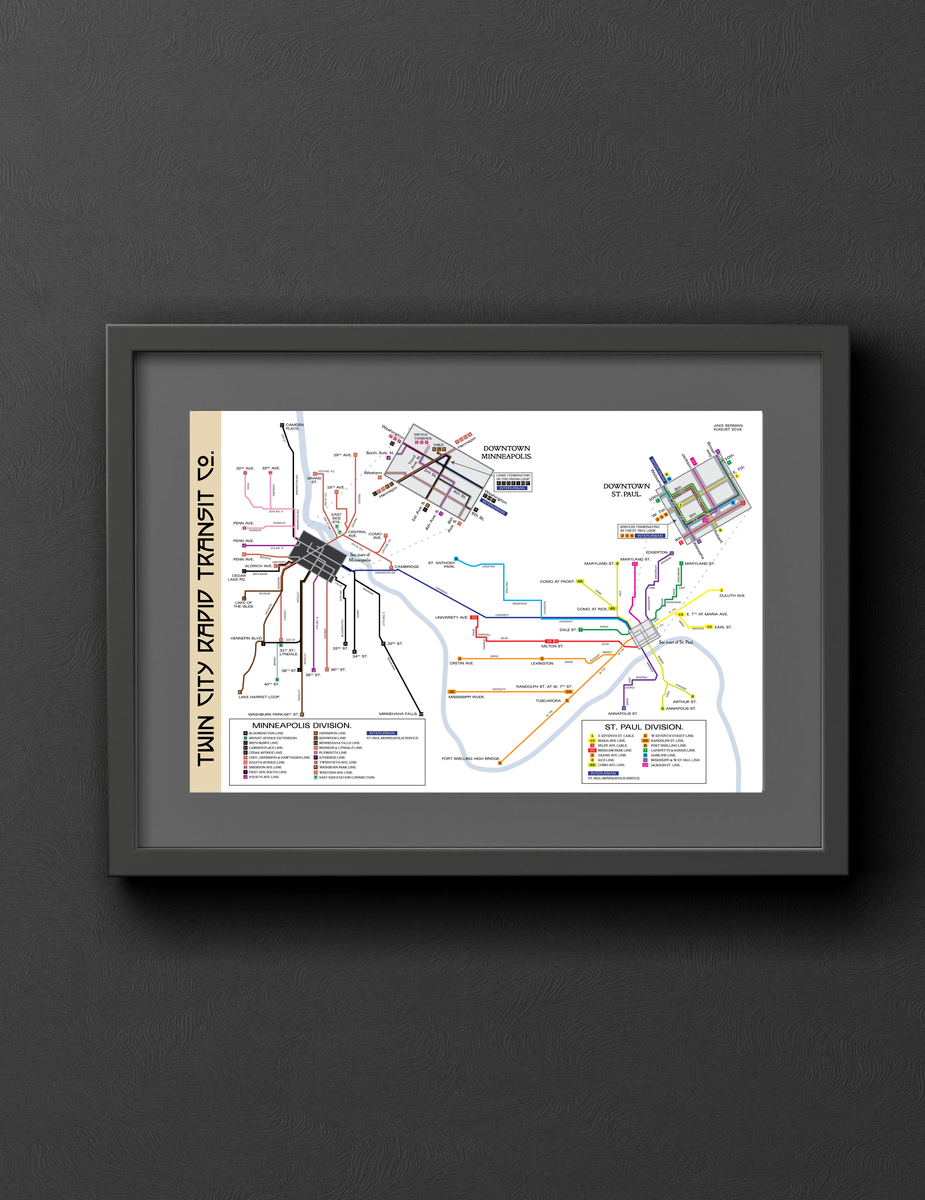 Twin Cities Rapid Transit map print, 1893 – 53 Studio