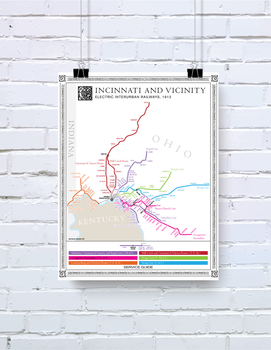 Cincinnati interurban light rail system map, 1912 – 53 Studio