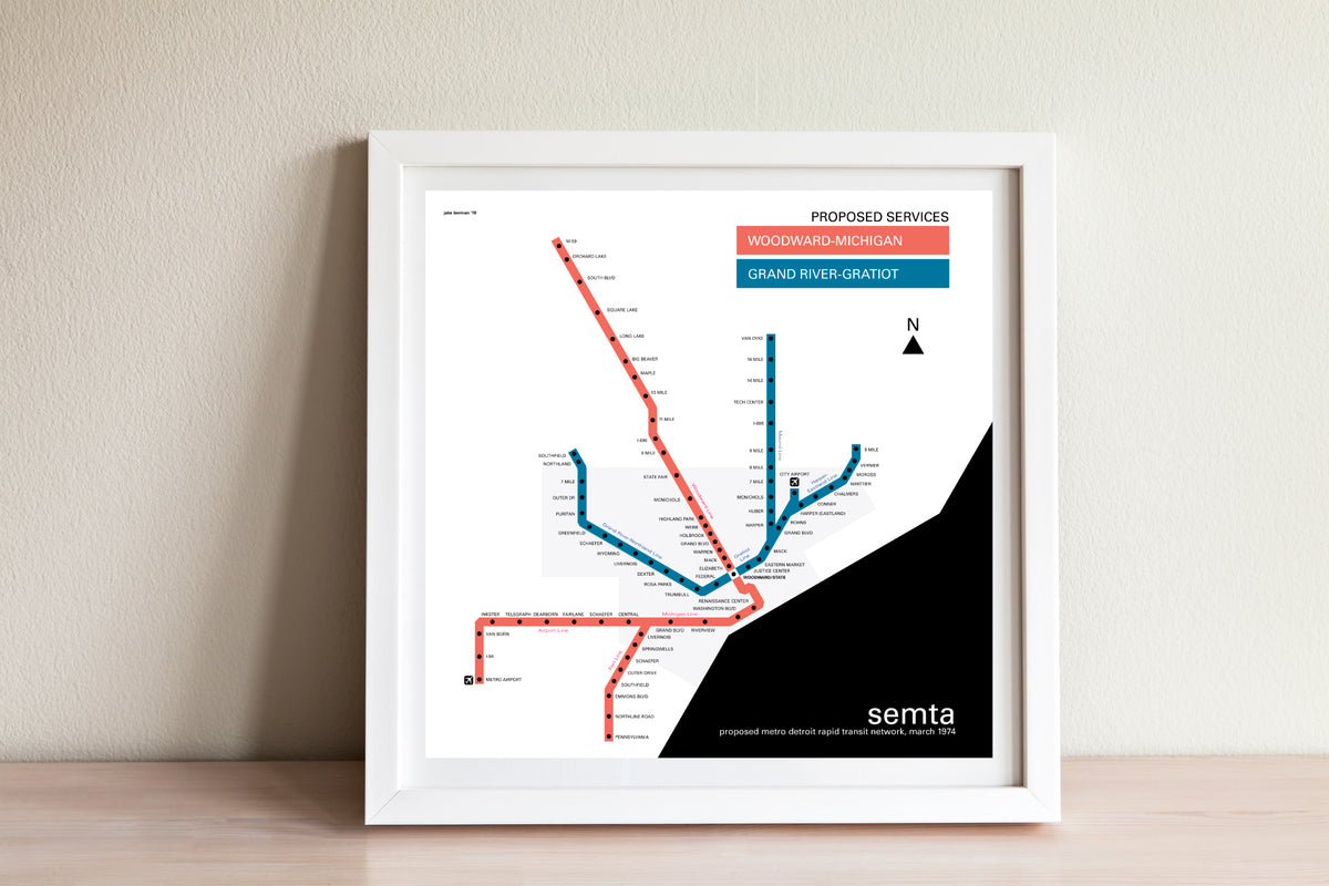 Detroit subway system map proposal, 1974 – 53 Studio