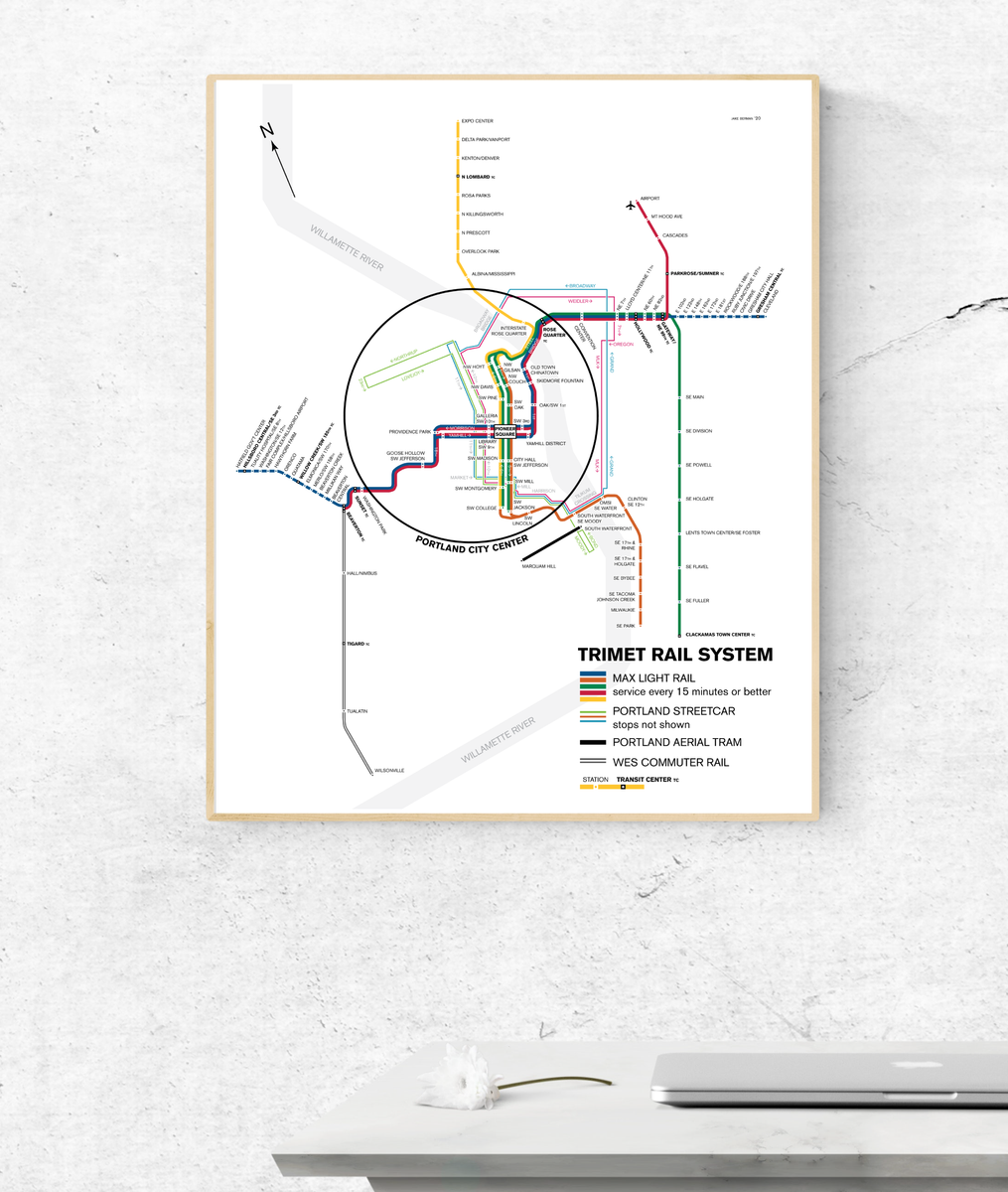Portland MAX light rail, streetcar and aerial tram map – 53 Studio